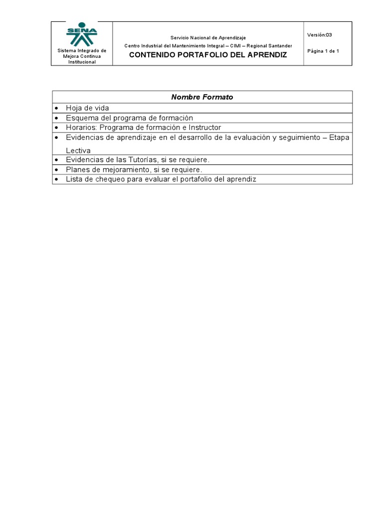 Contenido Portafolio Del Aprendiz | PDF