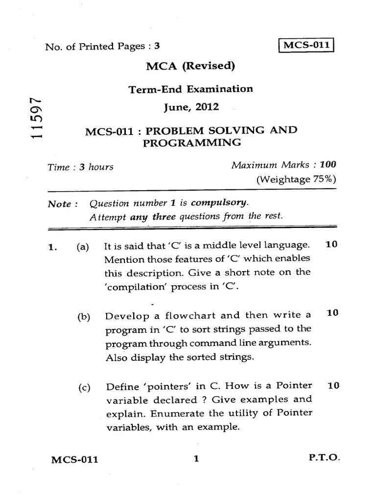 MCS-011 Problem Solving Exam Paper | PDF
