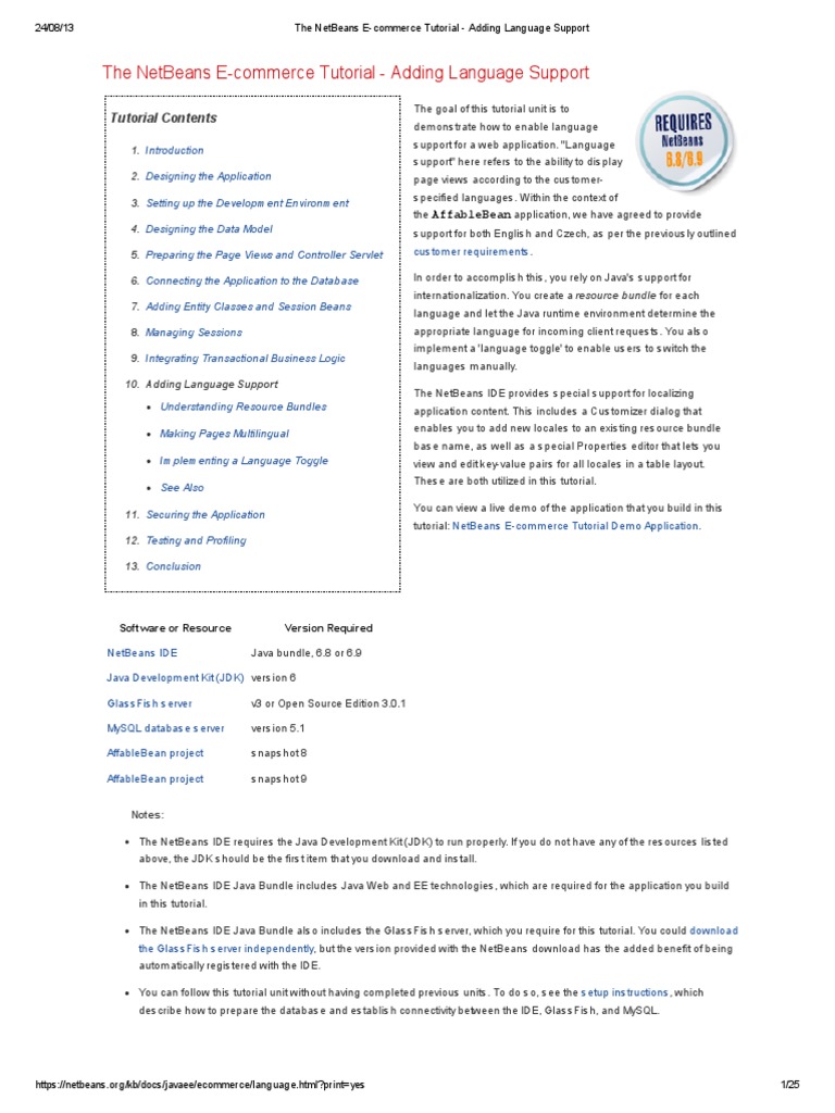 10 The NetBeans E-Commerce Tutorial - Adding Language Support | PDF ...