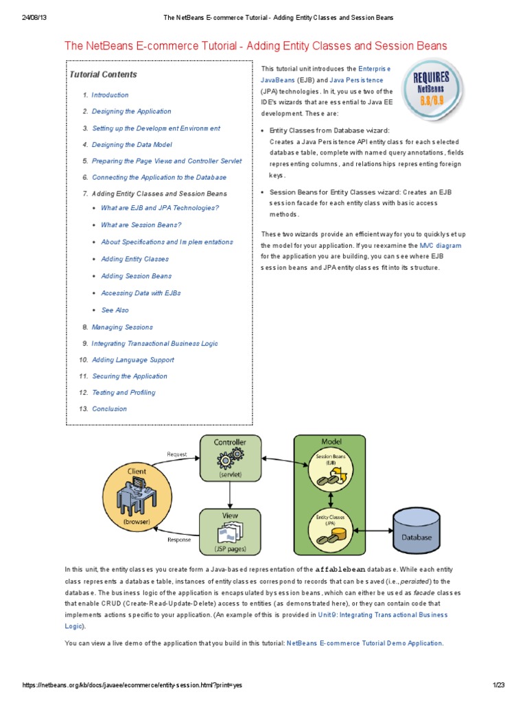 07 The NetBeans E-Commerce Tutorial - Adding Entity Classes and Session Beans | PDF | Enterprise ...