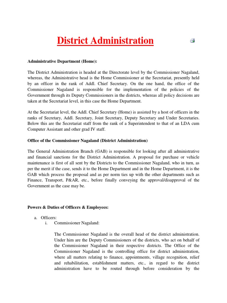 Overview of Nagaland District Administration | PDF | Commissioner ...