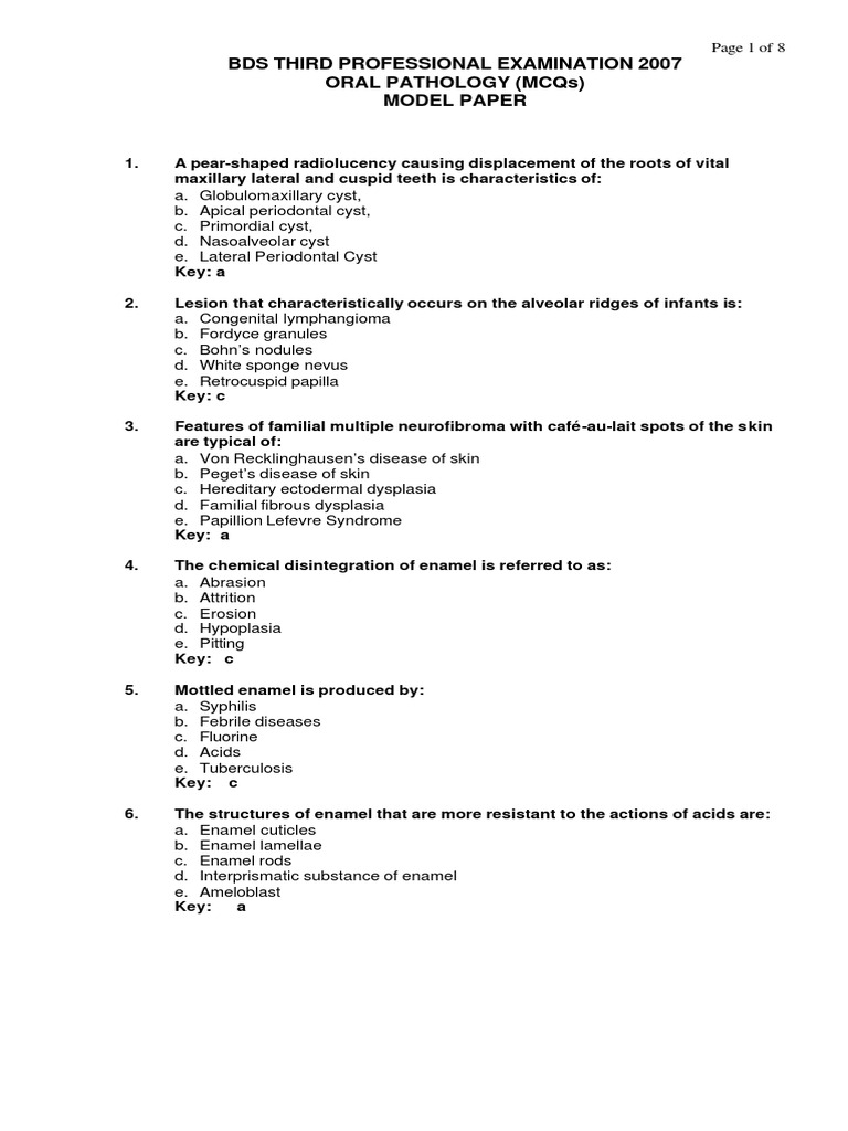 Oral Pathology Exam Prep | PDF