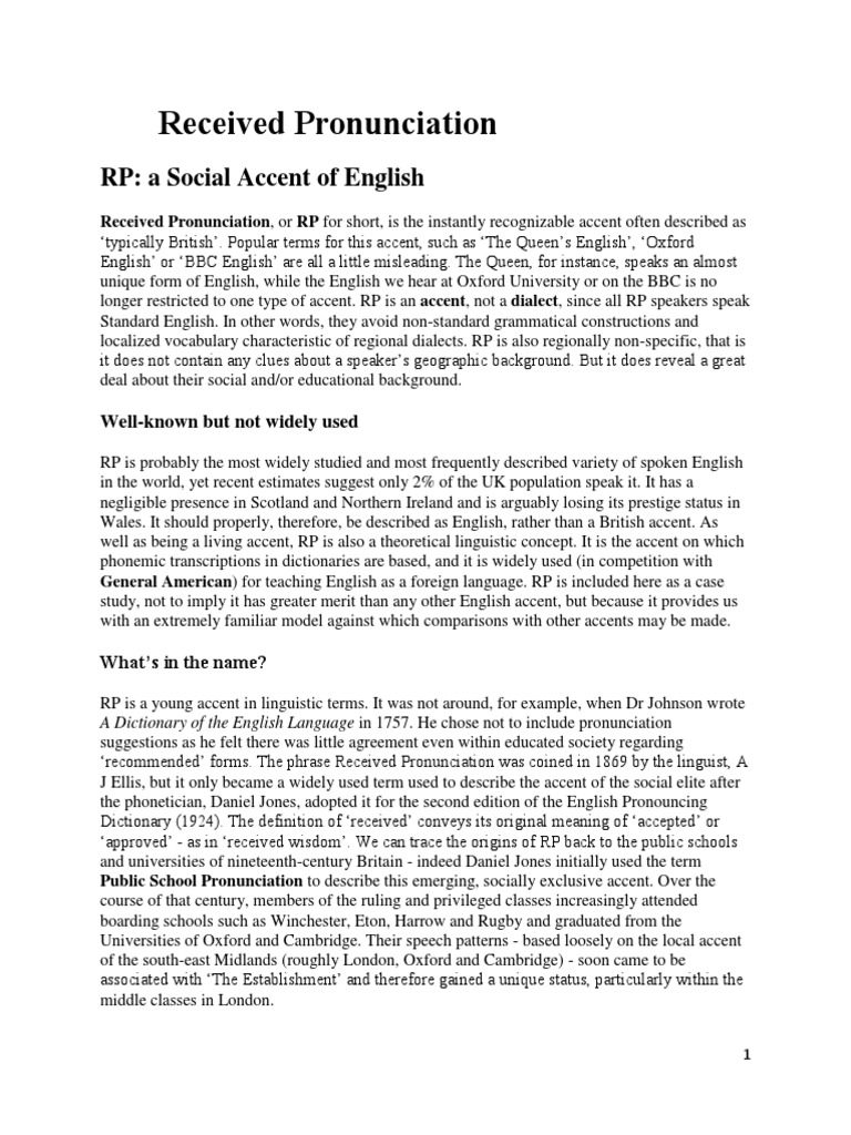 Received Pronunciation: RP: A Social Accent of English | PDF | Accent ...