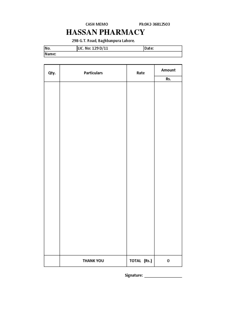 Cash Memo Sample | PDF