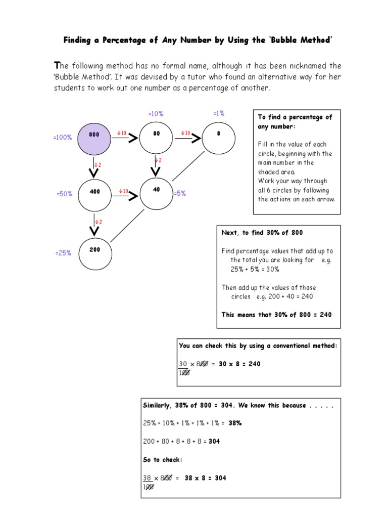 Bubble Method - Express One Number As A Percentage of Another | PDF