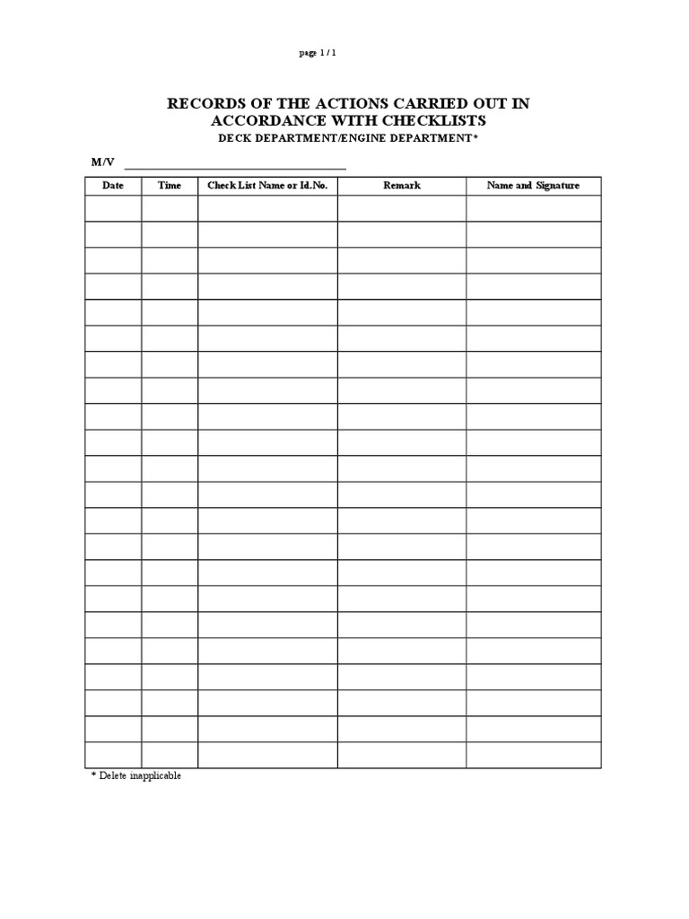 Check List Remarks | PDF