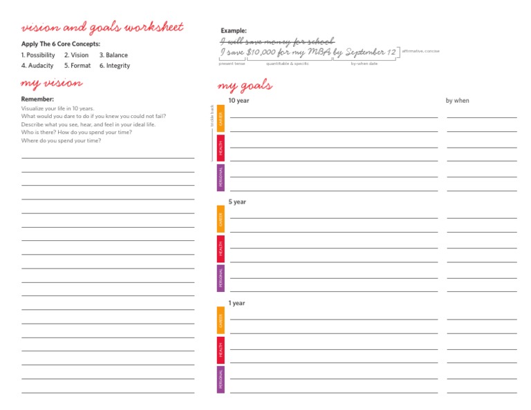 Vision and Goals Worksheet Guide | PDF | Self-Improvement