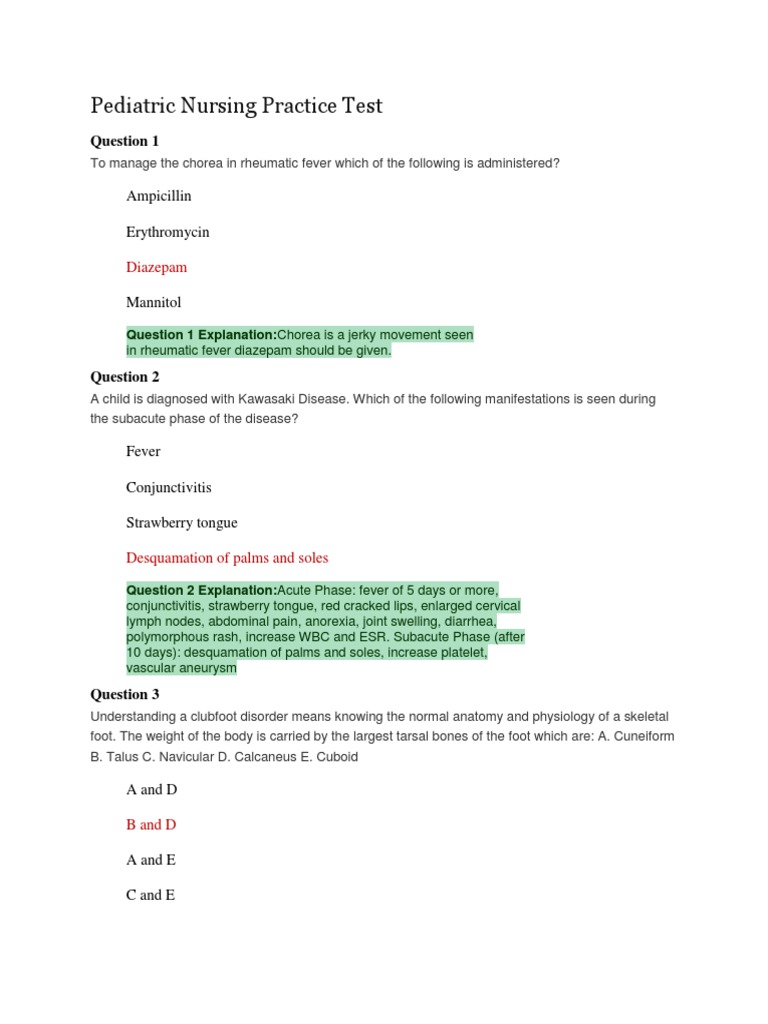Pediatric Nursing Practice Test | Cerebrospinal Fluid | Medical Specialties
