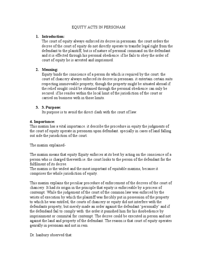 The Doctrine of Equity Acting in Personam: Its Origin, Meaning, and ...