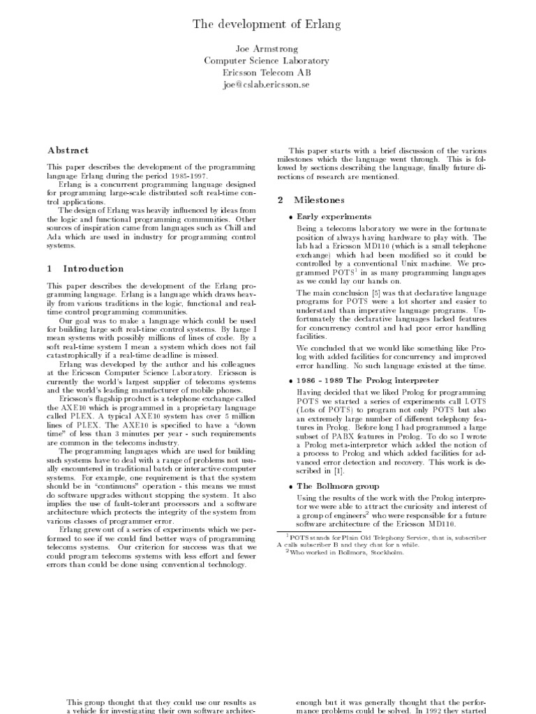 History of Erlang | PDF | Data Type | Computer Programming