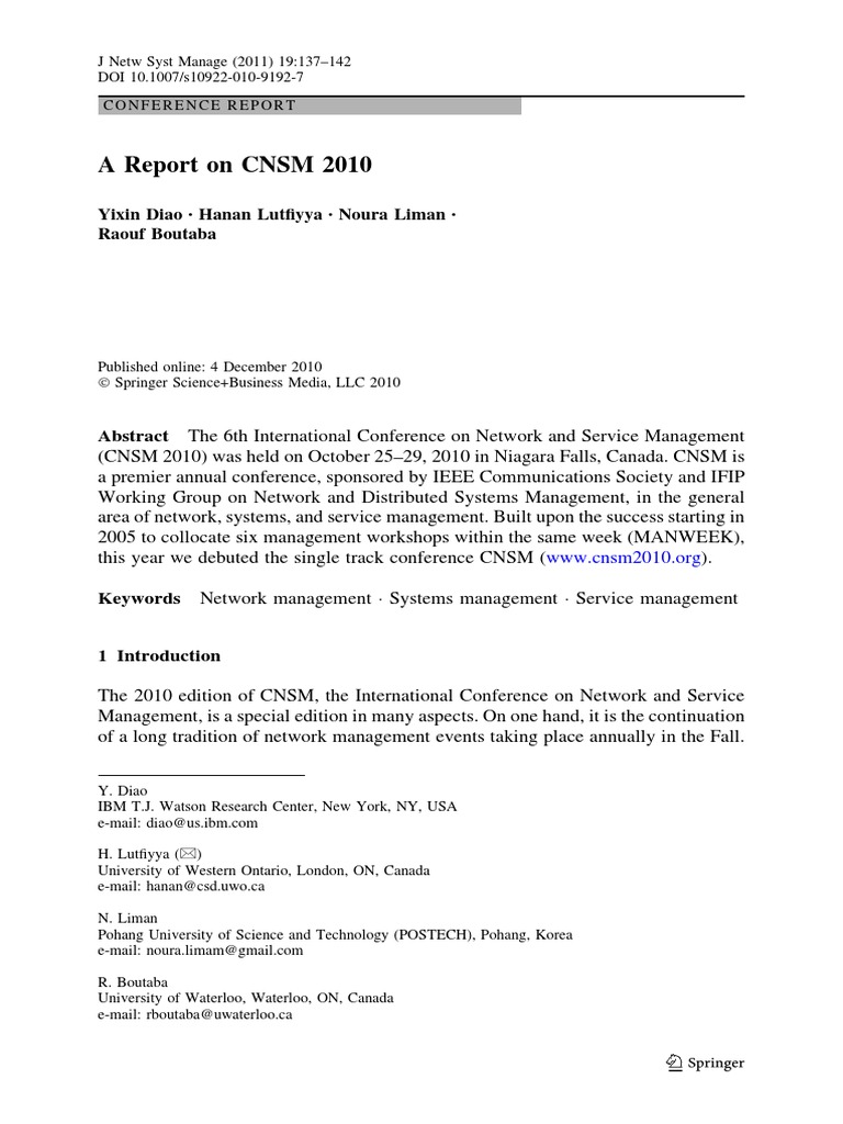 A Report On CNSM 2010 | PDF | Institute Of Electrical And Electronics ...