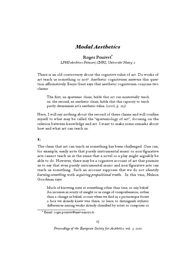 Modal Aesthetics: Can Art Teach Us | PDF | Modal Logic | Aesthetics