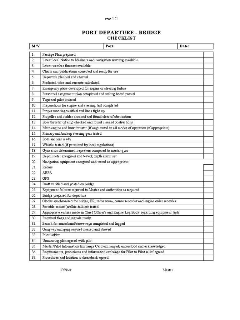 Port Departure - Bridge: Checklist | PDF