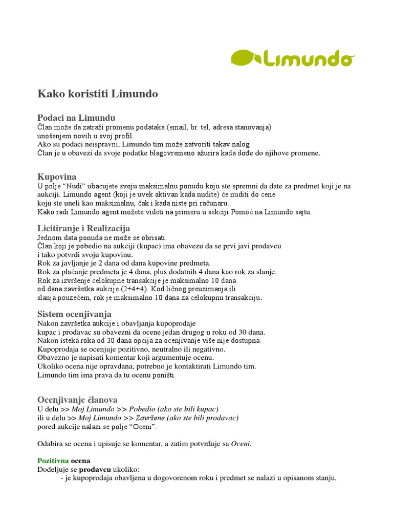 Uputstvo Za Koriscenje Limunda | PDF