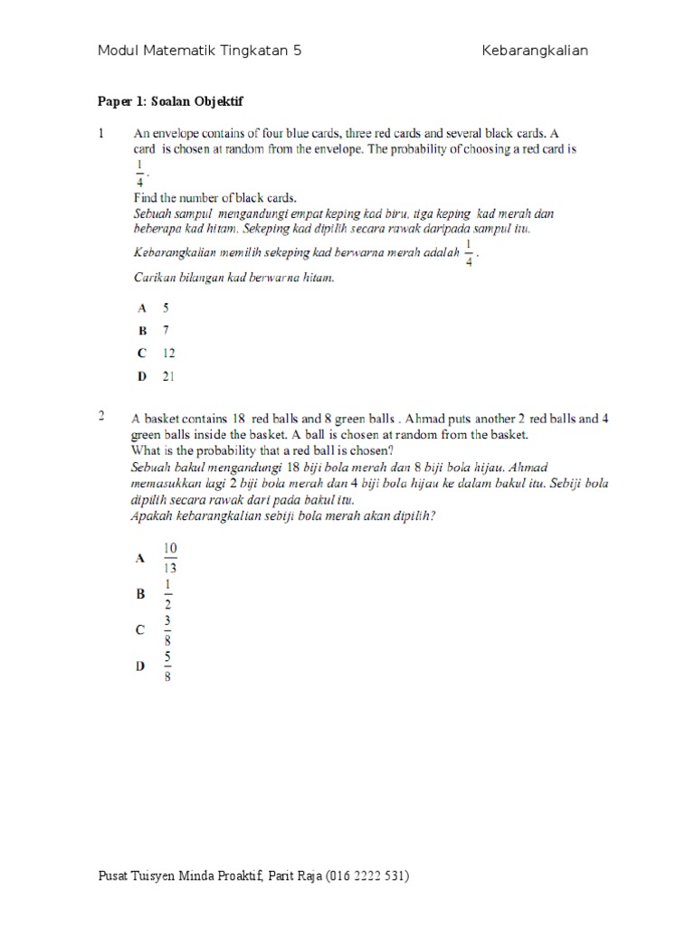 Latih Tubi Math Form 5 Probability | PDF