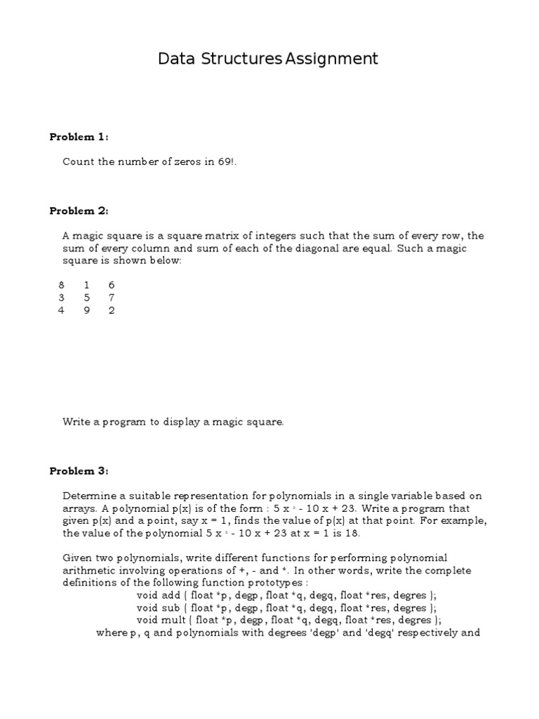 Data Structures Assignment | PDF | Polynomial | Numbers