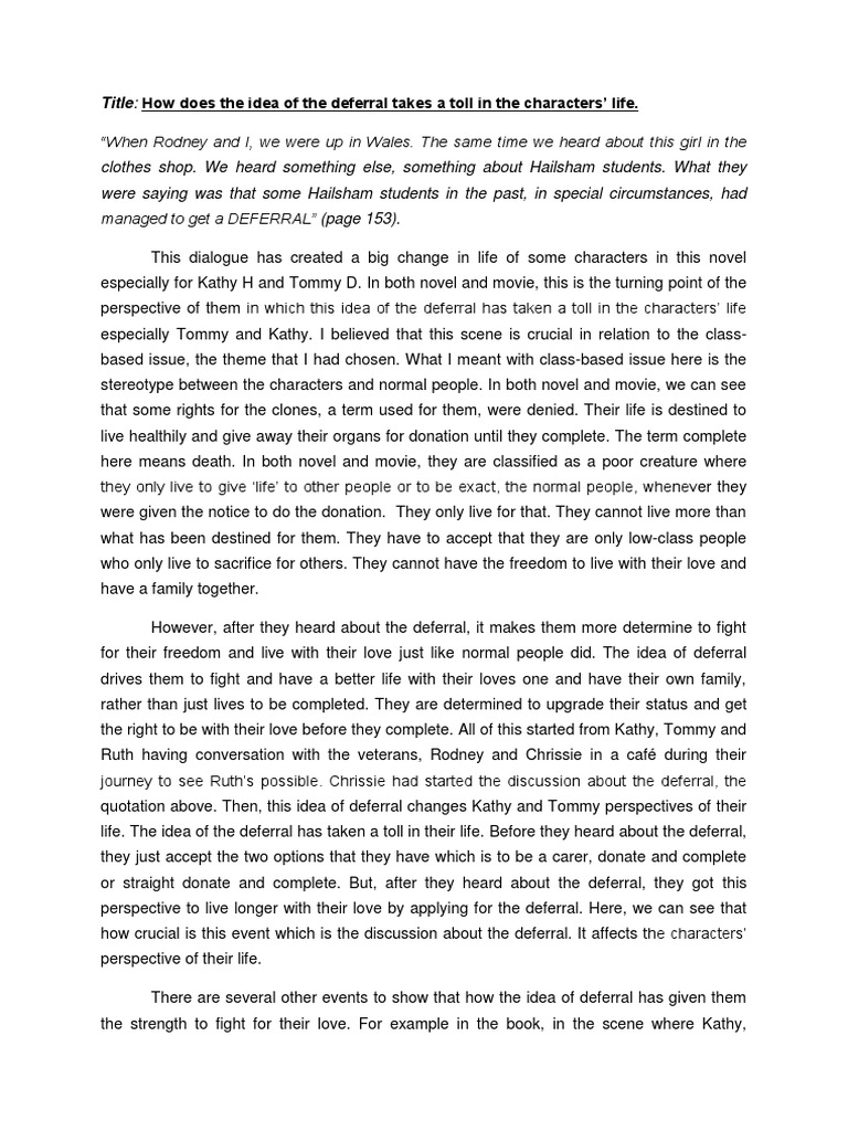 Comparative Essay Story Never Let Me Go Between The Novel and The Movie ...
