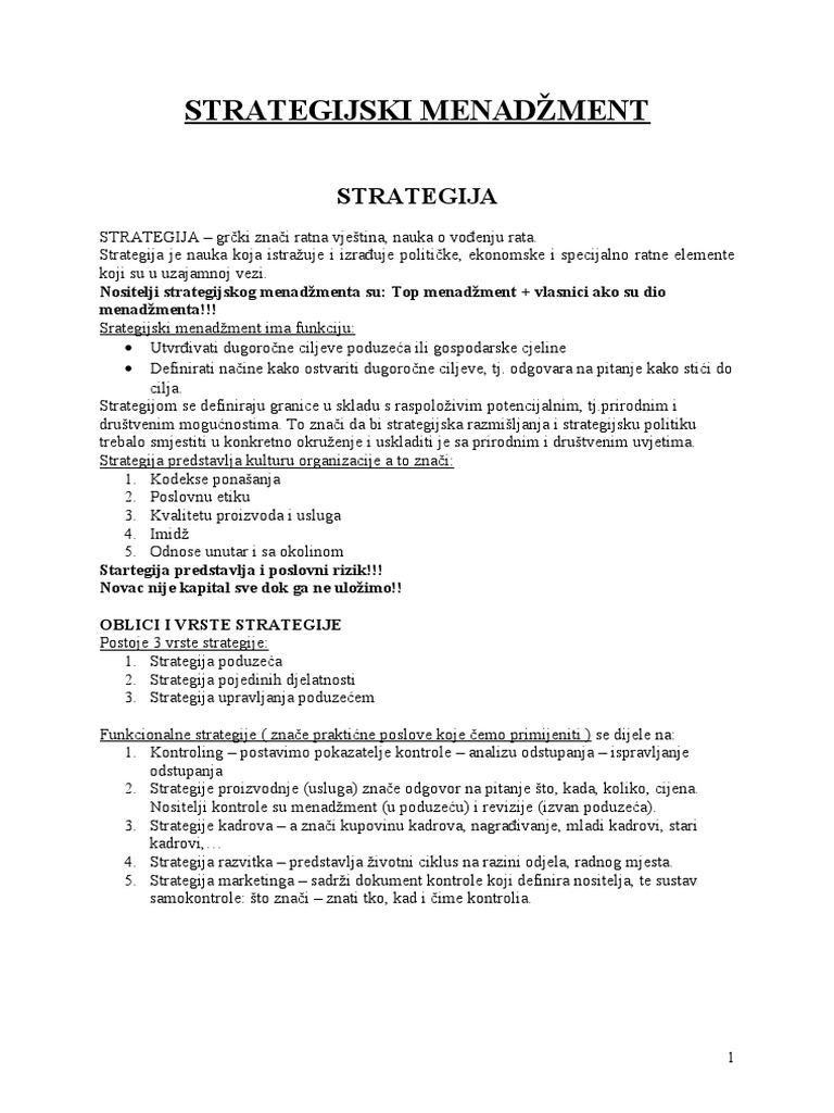 Strategijski Menadzment - Skripta | PDF
