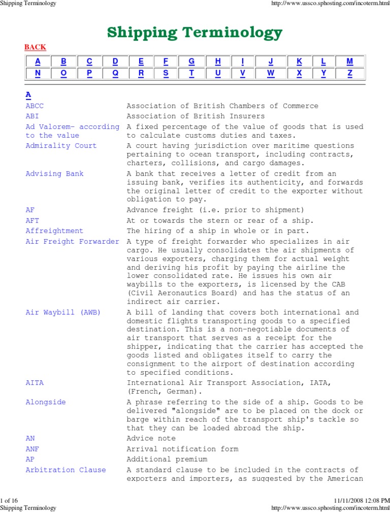 Shipping Terminology | PDF | Cargo | Supply Chain Management