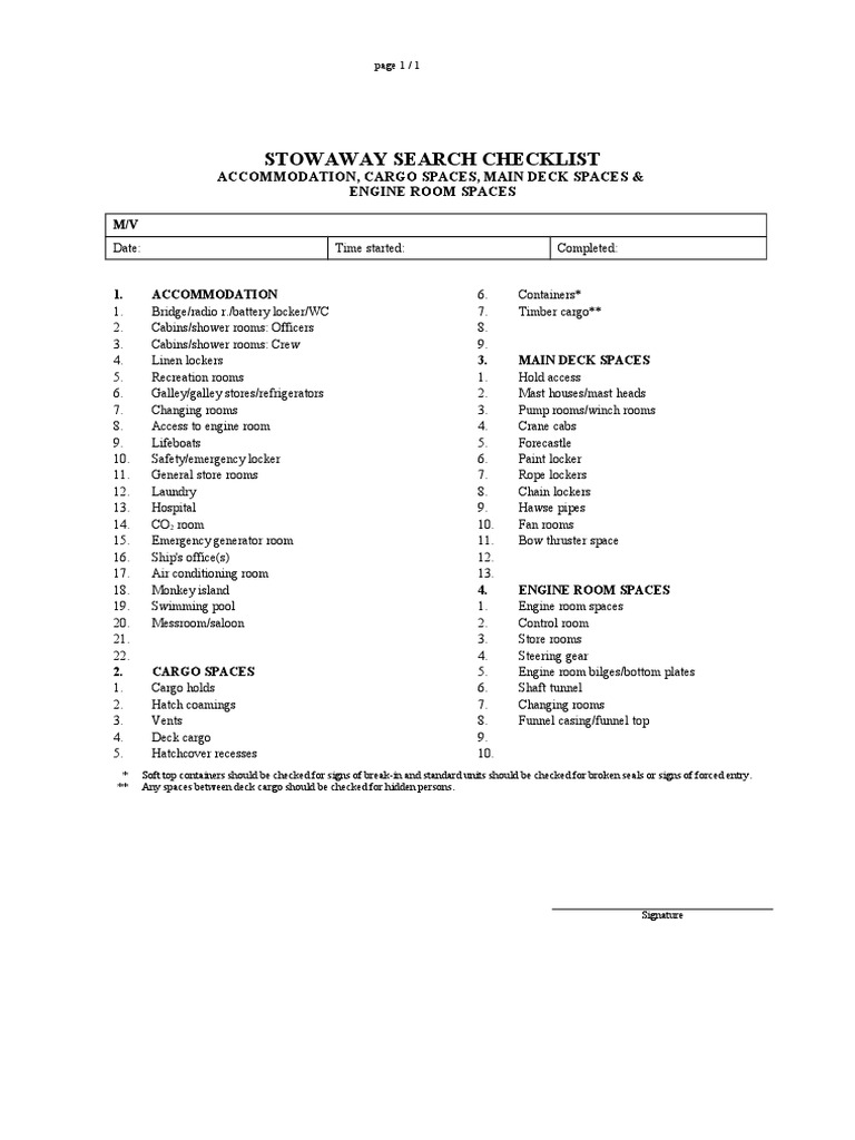 Stowaway Check List | PDF