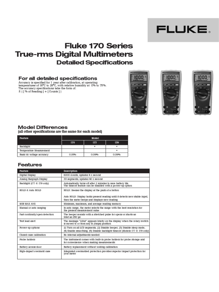 Fluke 170 Series True-Rms Digital Multimeters | PDF
