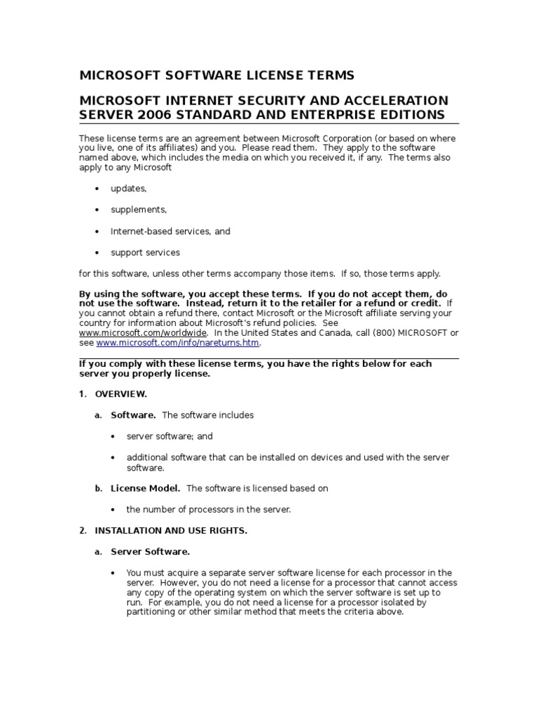 Microsoft Software License Terms Microsoft Internet Security and ...