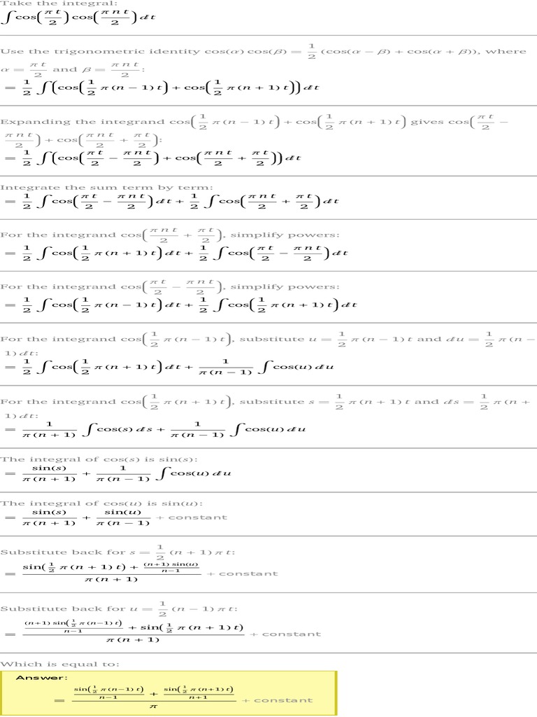 Integral of Cosine Functions | PDF | Trigonometric Functions | Sine