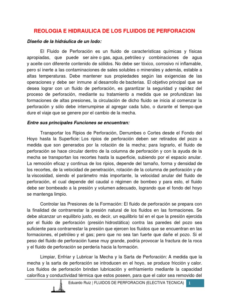 Reologia e Hidraulica de Los Fluidos de Perforacion | PDF | Presión | Filtración