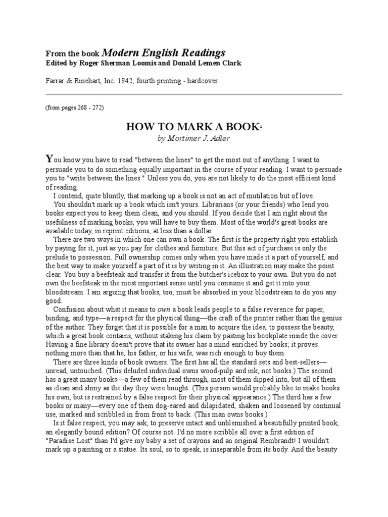 Modern English Readings: How To Mark A Book Y | PDF | Books | Cognitive ...