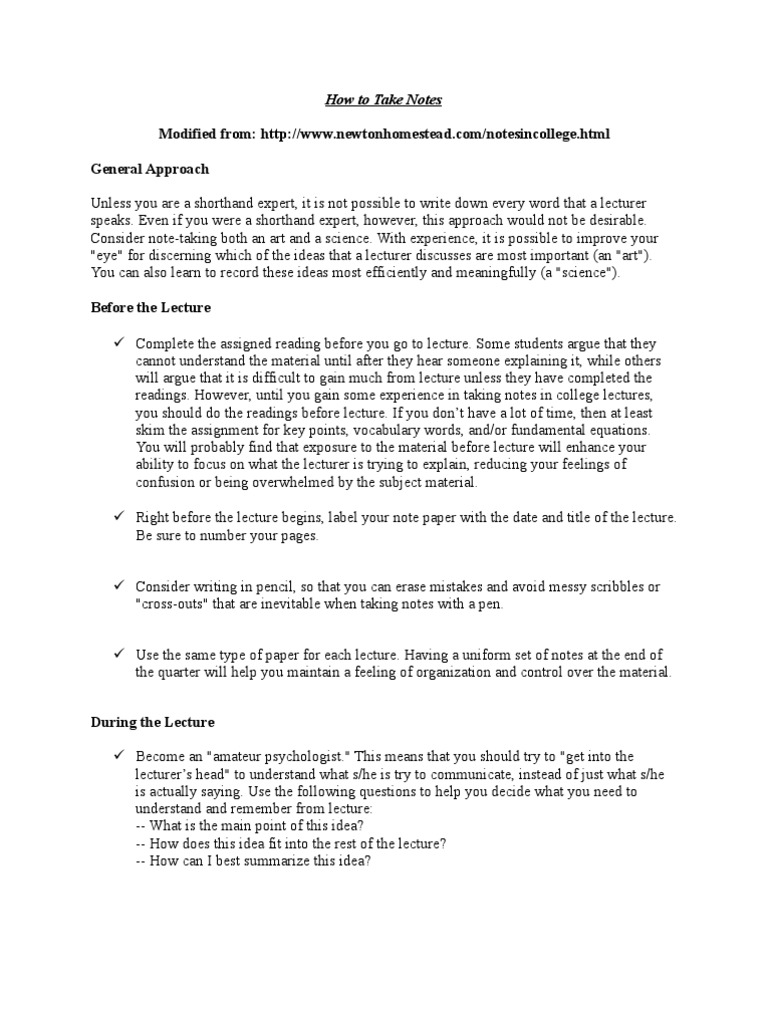 How To Take Notes.185103820 | PDF | Lecture | Memory