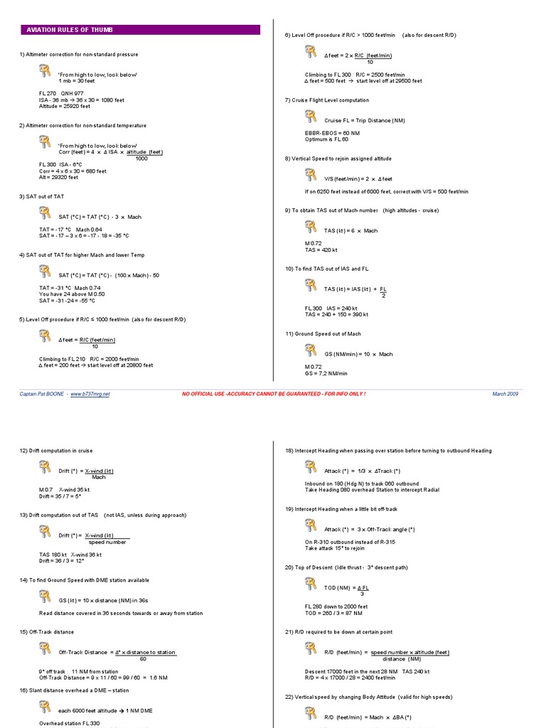 Aviation Rules of Thumb | PDF | Altitude | Aviation