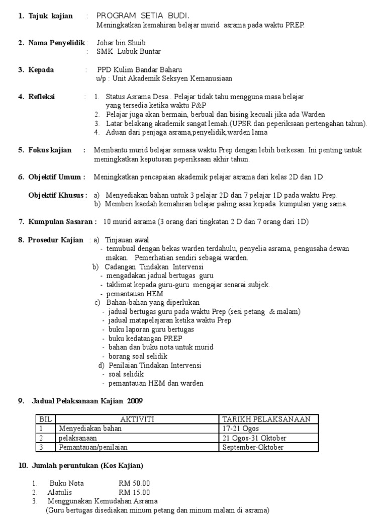 Contoh Proposal Kajian Tindakan Unit HEM | PDF