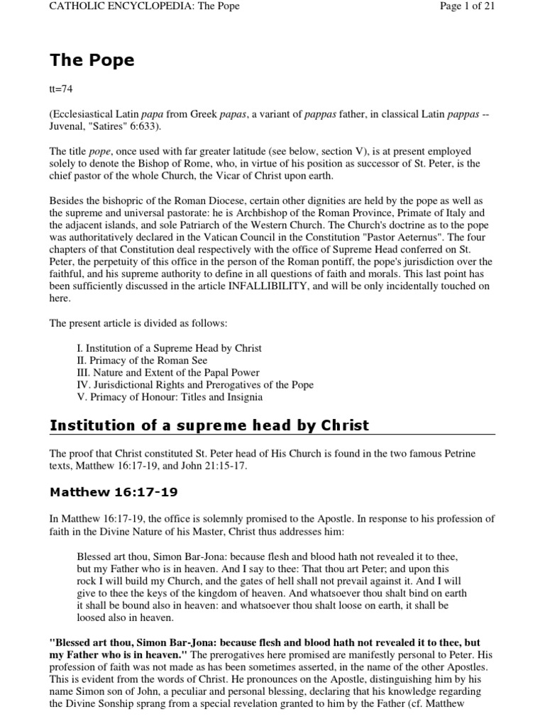 Catholic Encyclopedia - Pope and Titles | PDF | Pope | Christian Church
