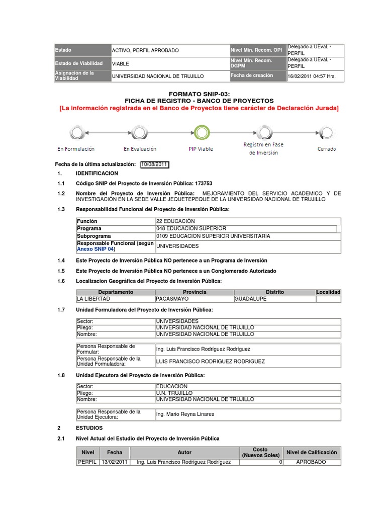 Ficha Snip | PDF | Laboratorios | Sustentabilidad