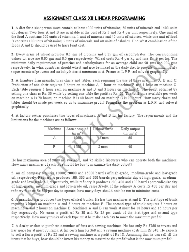 XII Linear Programming Assignment | PDF | General Motors | Linear Programming