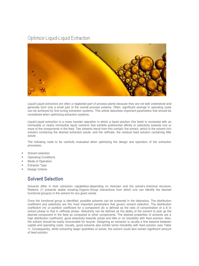 Optimize Liquid-Liquid Extraction | PDF | Solution | Phase (Matter)