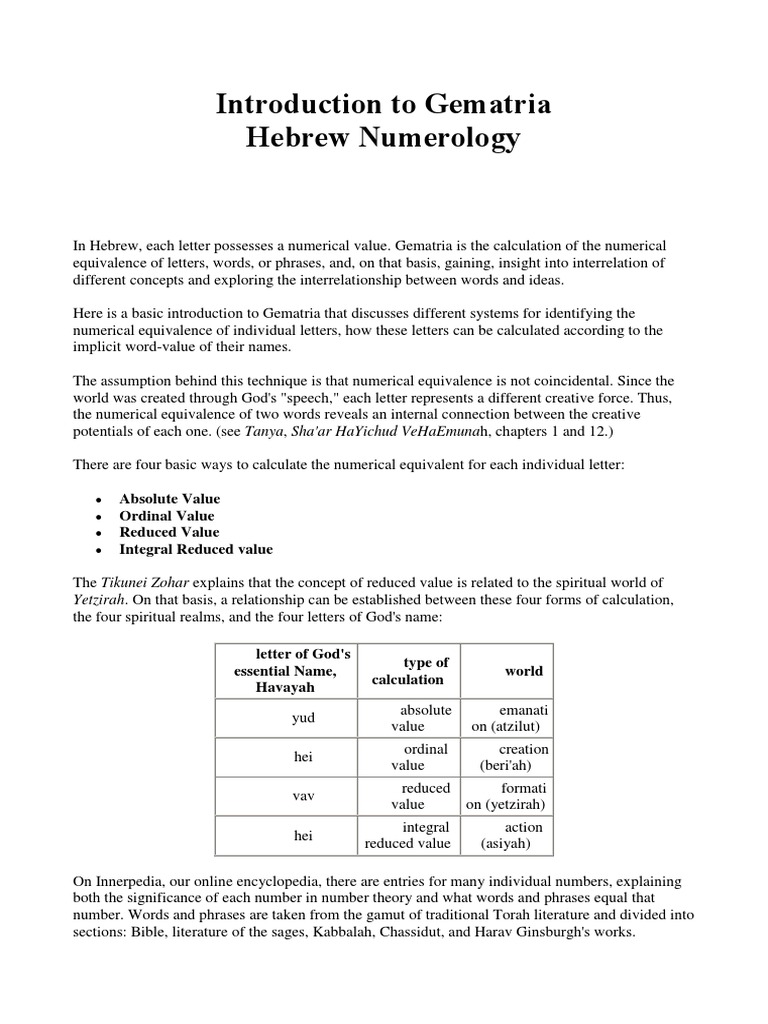 Introduction To Gematria | PDF | Collation | Kabbalah