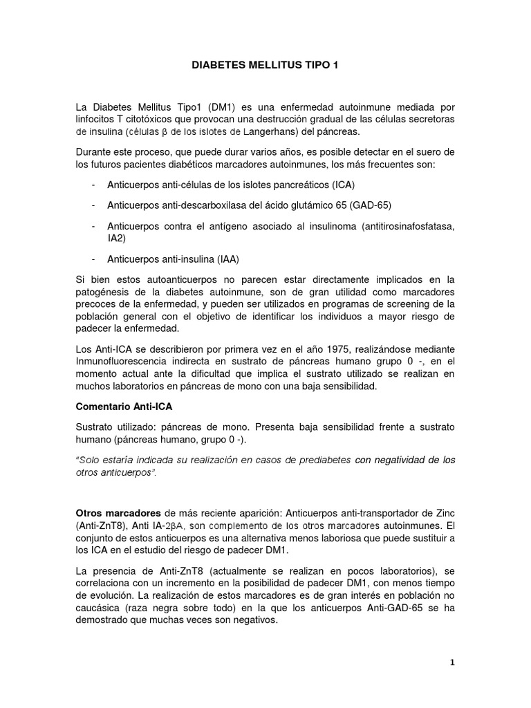 Diabetes Mellitus Tipo 1 | PDF | Diagnostico medico | Diabetes mellitus