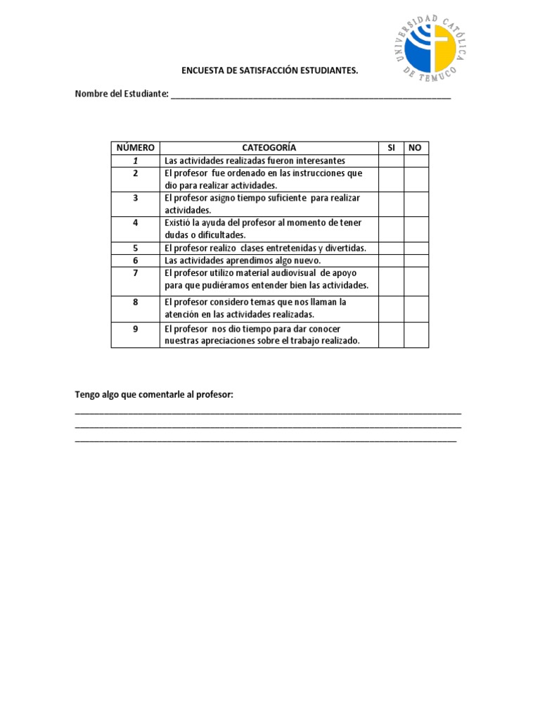 Encuesta de Satisfacción Estudiantil | PDF