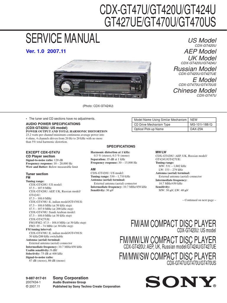 Sony Cdx-Gt47u Gt420 Gt427 Gt470u Us | PDF | Hertz | Electrical Connector
