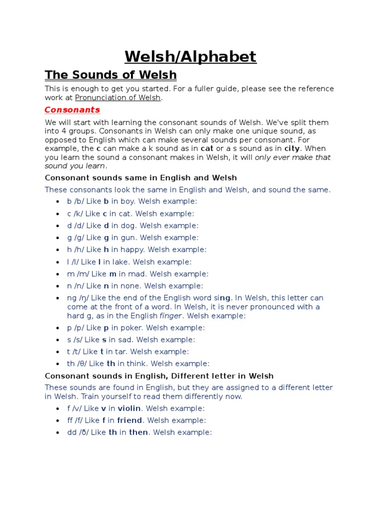 Welsh/Alphabet: The Sounds of Welsh | PDF | Consonant | English Language