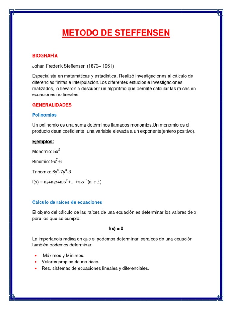 Método Steffensen: Cálculo de Raíces | PDF | Métodos y materiales de enseñanza | Ciencia y ...