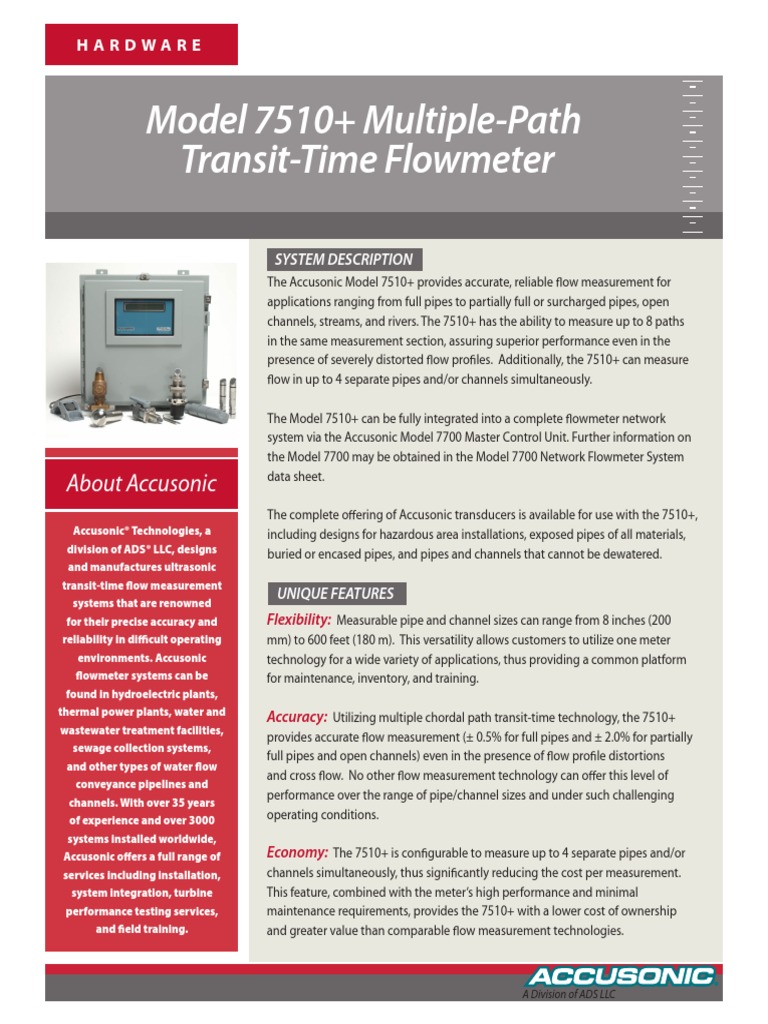 Accusonic Model 7510+ Flowmeter | PDF | Flow Measurement | Computer ...