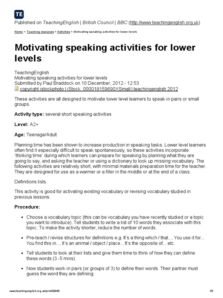 Motivating Speaking Activities For Lower Levels | PDF | Cartoon ...