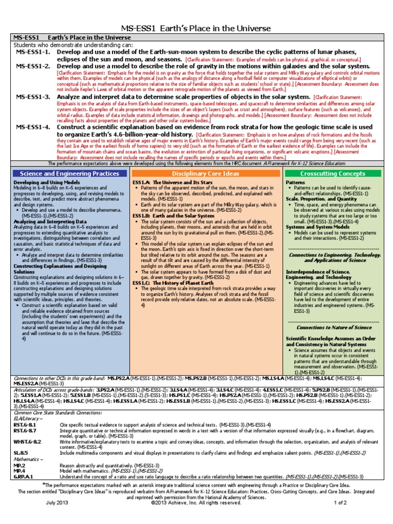 Ms-Ess1 7 9 13 Earth in The Universe | PDF | Sun | Solar System