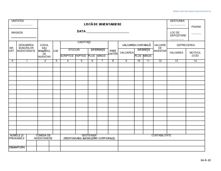 Lista de Inventariere Model de Baza | PDF