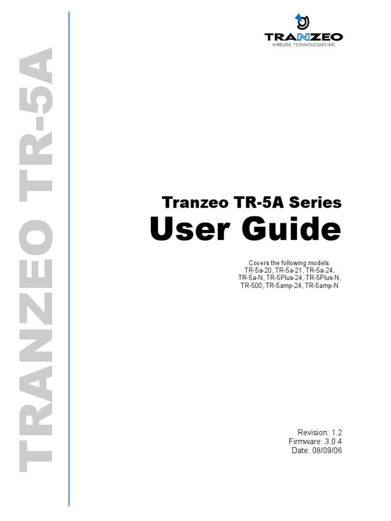 Tranzeo TR-5A User Guide | PDF | Ip Address | Wireless Lan