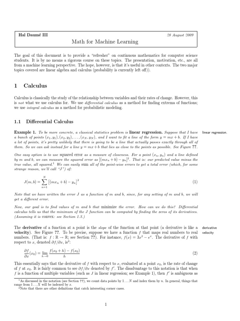Math For Machine Learning | PDF