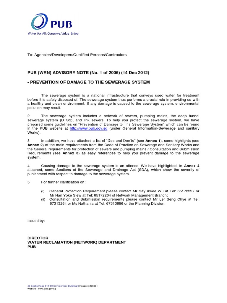 PUB WRN - Advisory Notes For Works Within Sewer Protection Zone | PDF ...