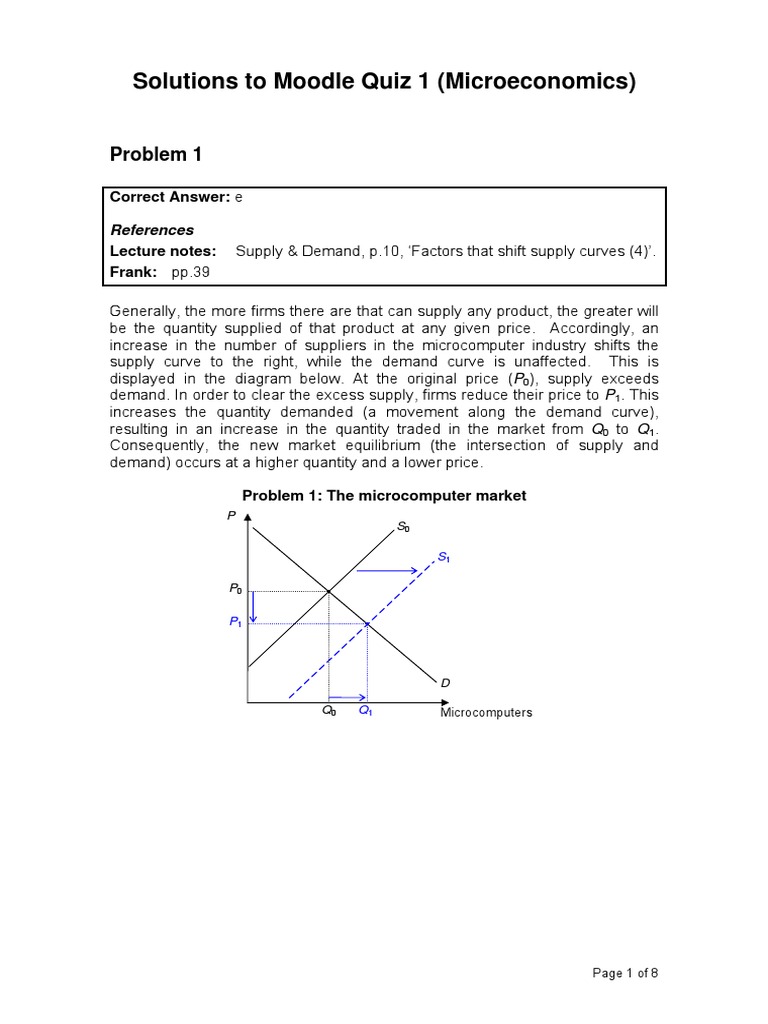 Moodle Quiz 1 Microeconomics Solutions | PDF | Supply And Demand | Demand